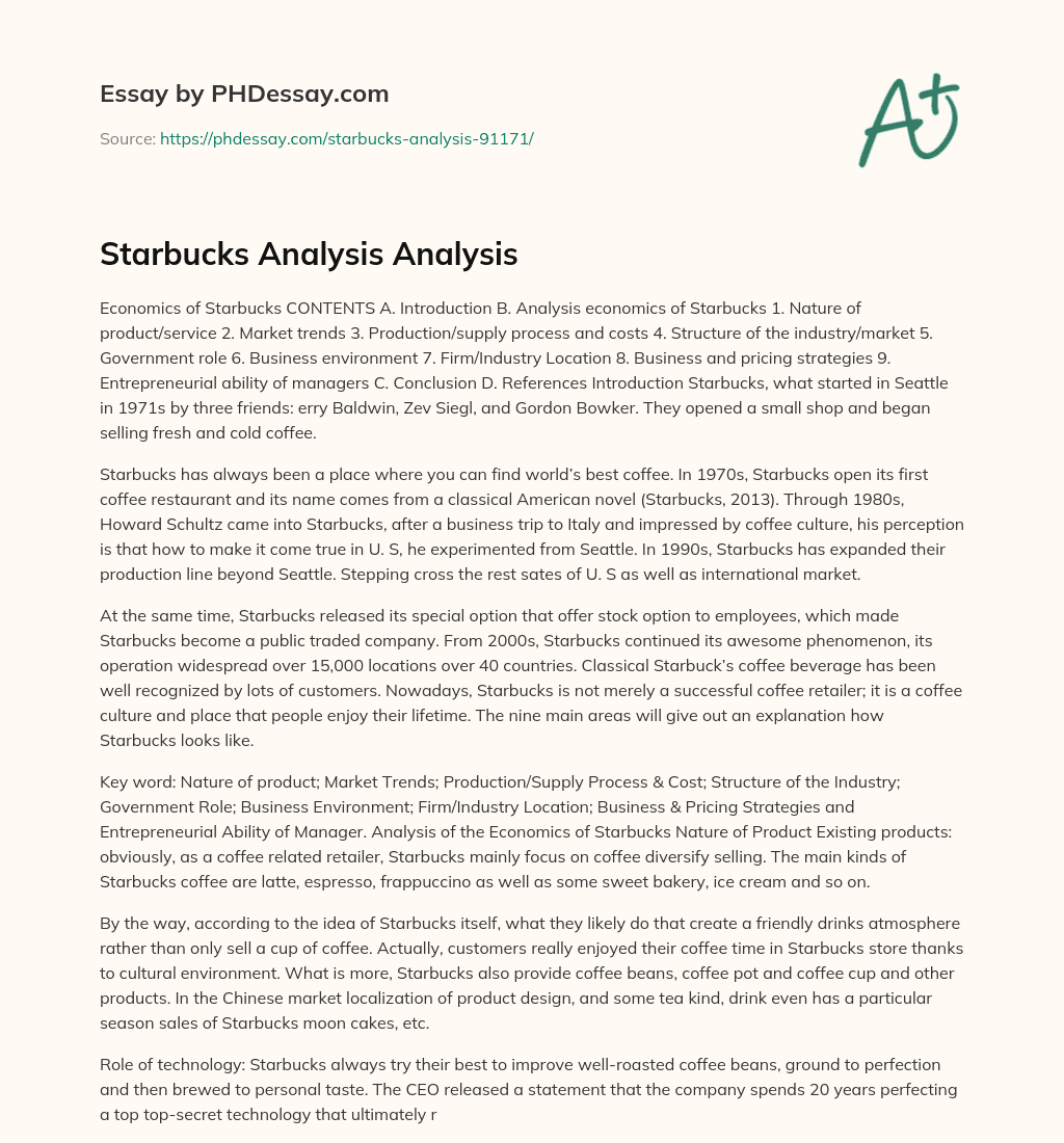 Starbucks Analysis Analysis - PHDessay.com