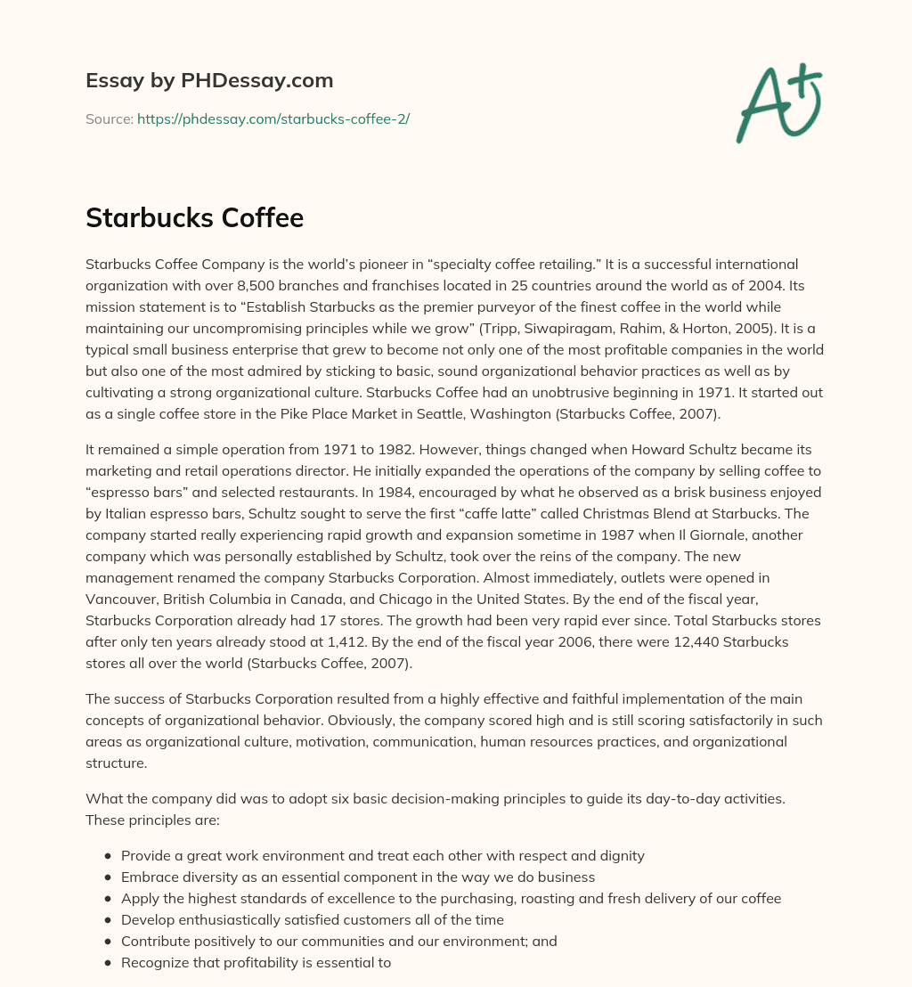 Starbucks Coffee - PHDessay.com