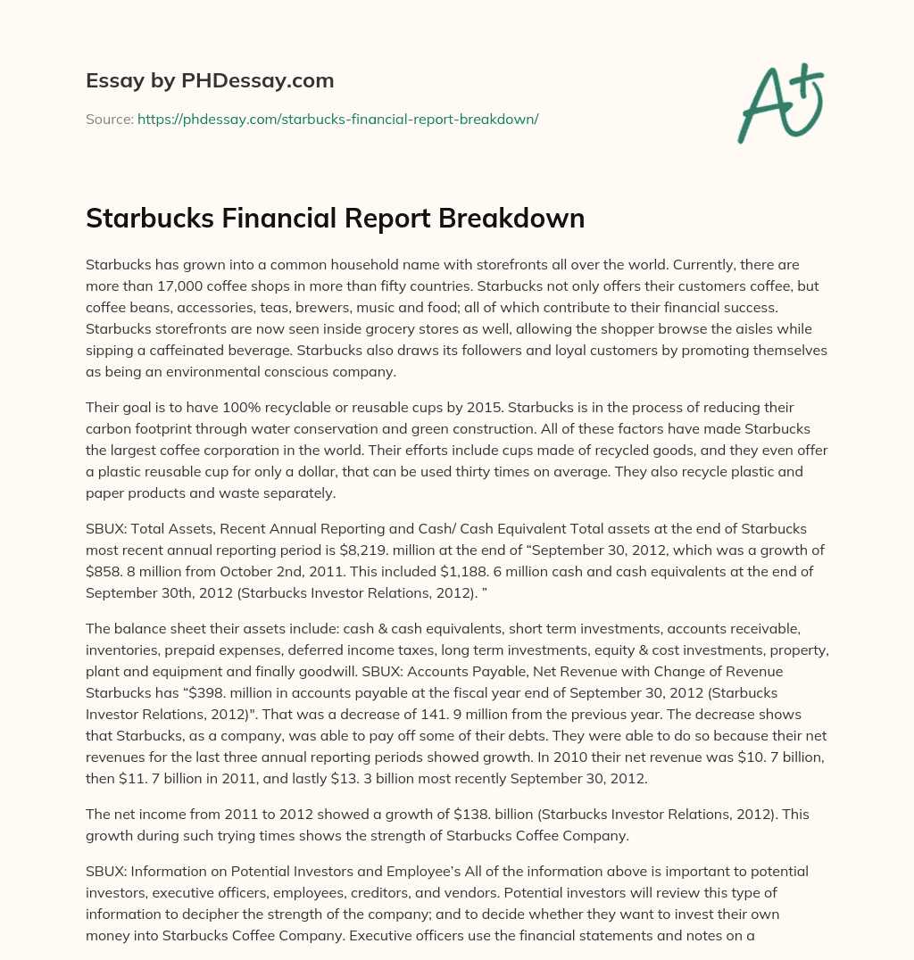 Starbucks Financial Report Breakdown - PHDessay.com