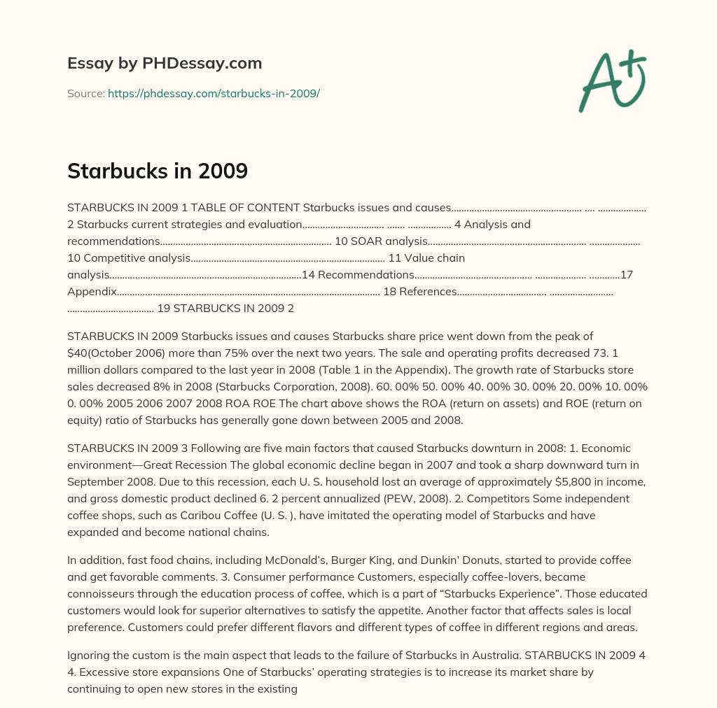 Starbucks in 2009 - PHDessay.com