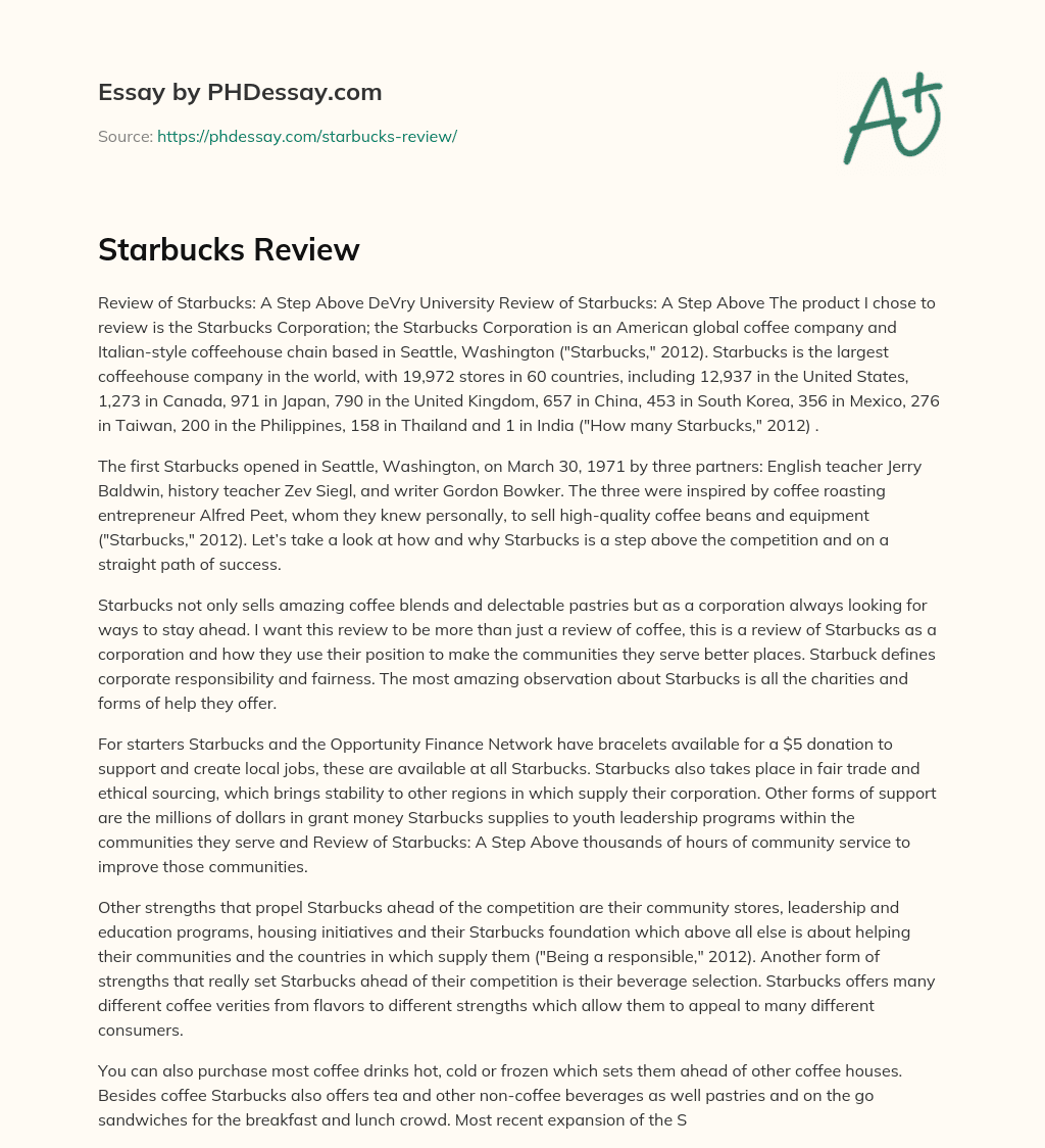 Starbucks Review - PHDessay.com