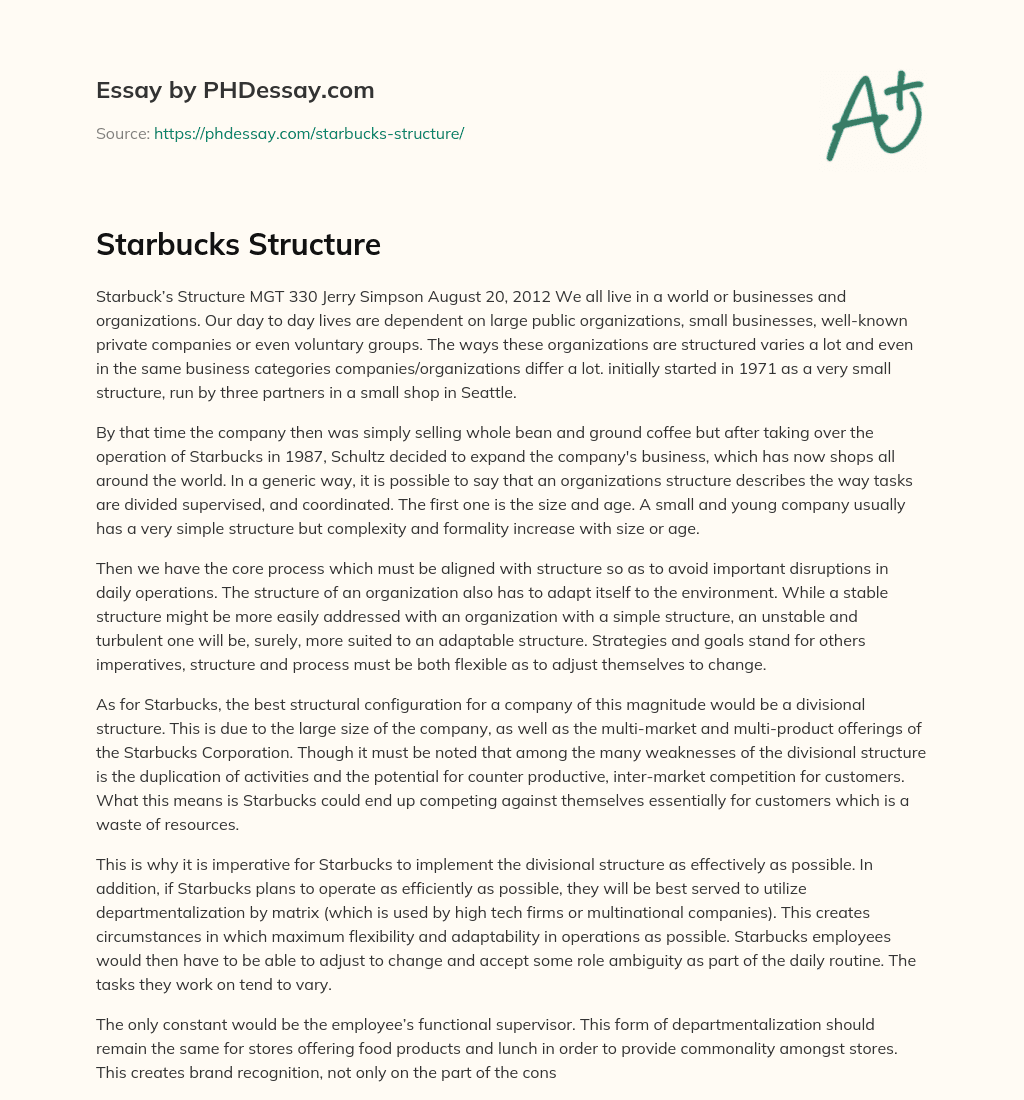 Starbucks Structure - PHDessay.com