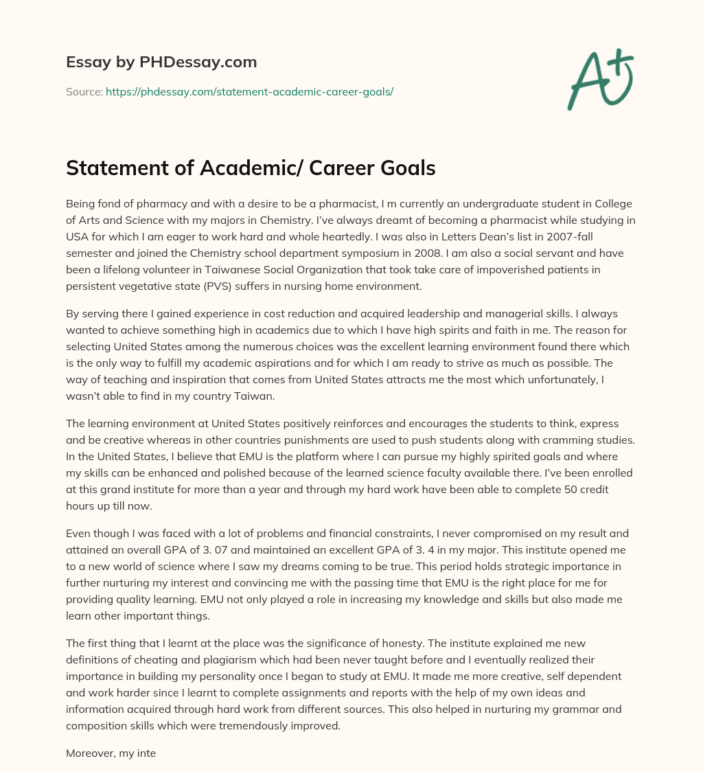 Statement of Academic/ Career Goals - PHDessay.com