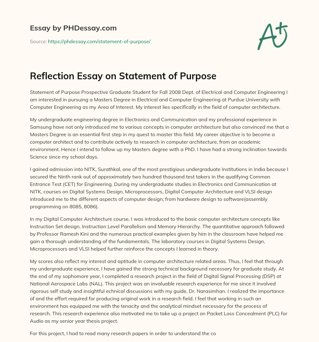 Reflection Essay on Statement of Purpose - PHDessay.com