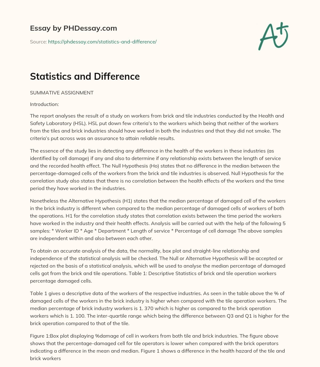 Statistics and Difference - PHDessay.com