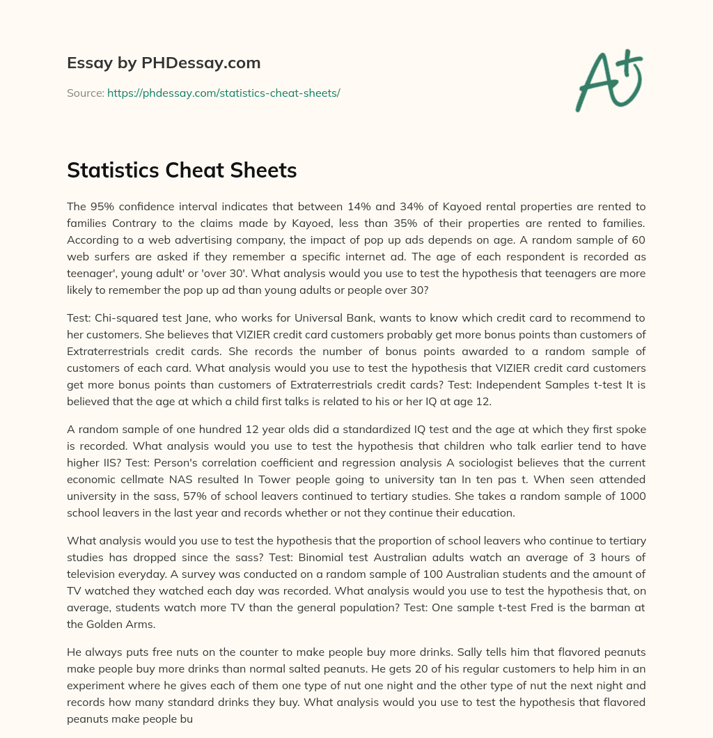 Statistics Cheat Sheets College Example (500 Words) - PHDessay.com