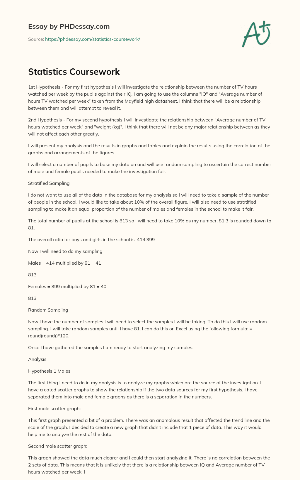 Statistics Coursework - PHDessay.com