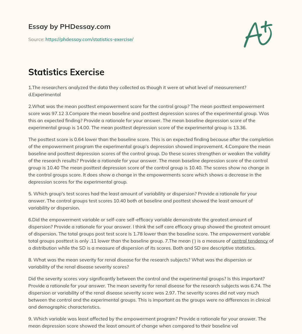 Statistics Exercise (600 Words) - PHDessay.com