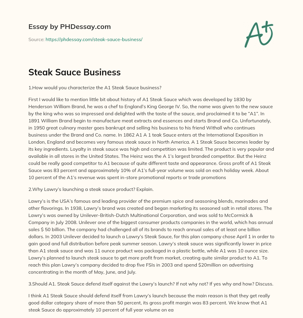 Steak Sauce Business (500 Words) - PHDessay.com