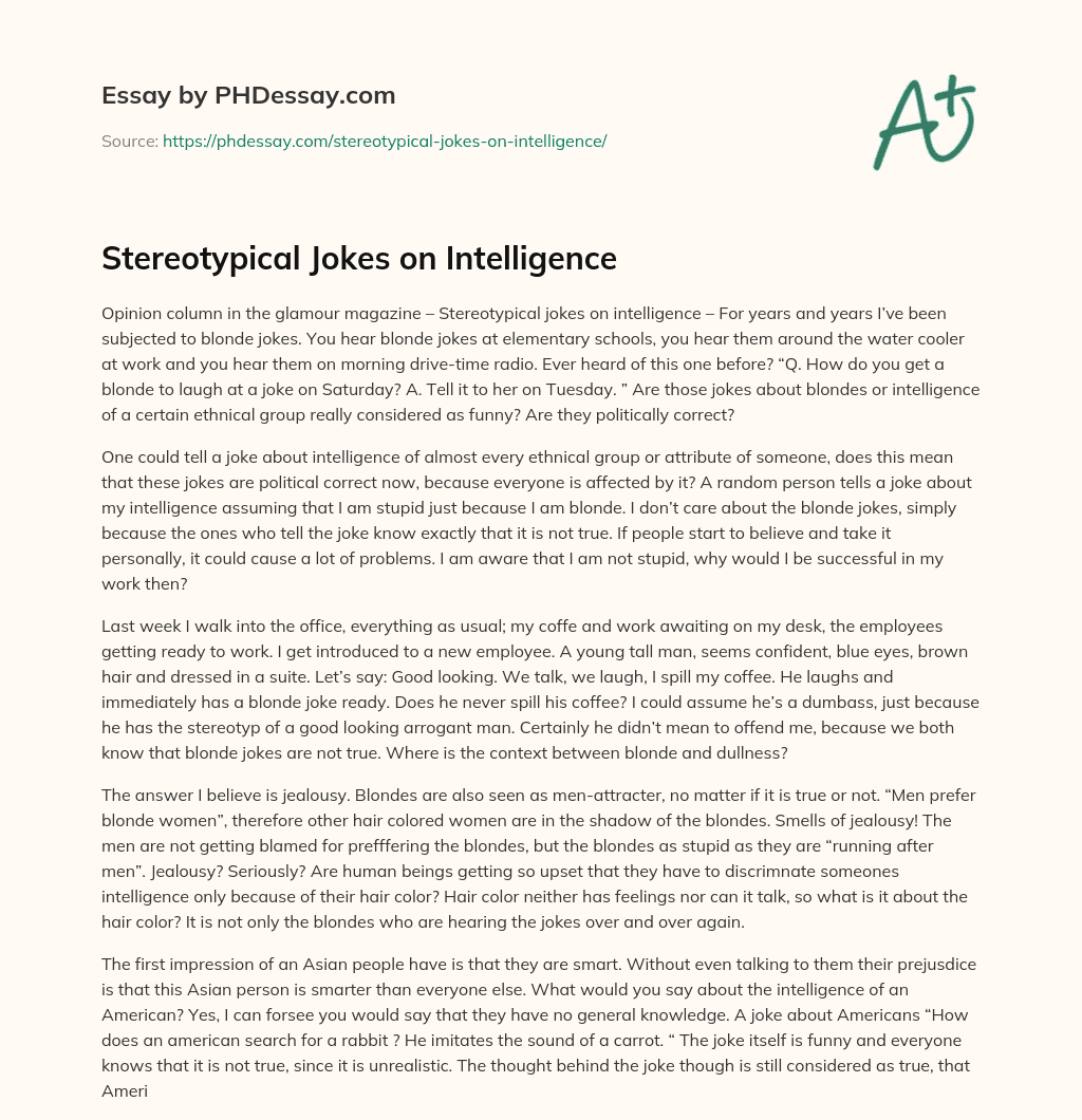Stereotypical Jokes on Intelligence - PHDessay.com