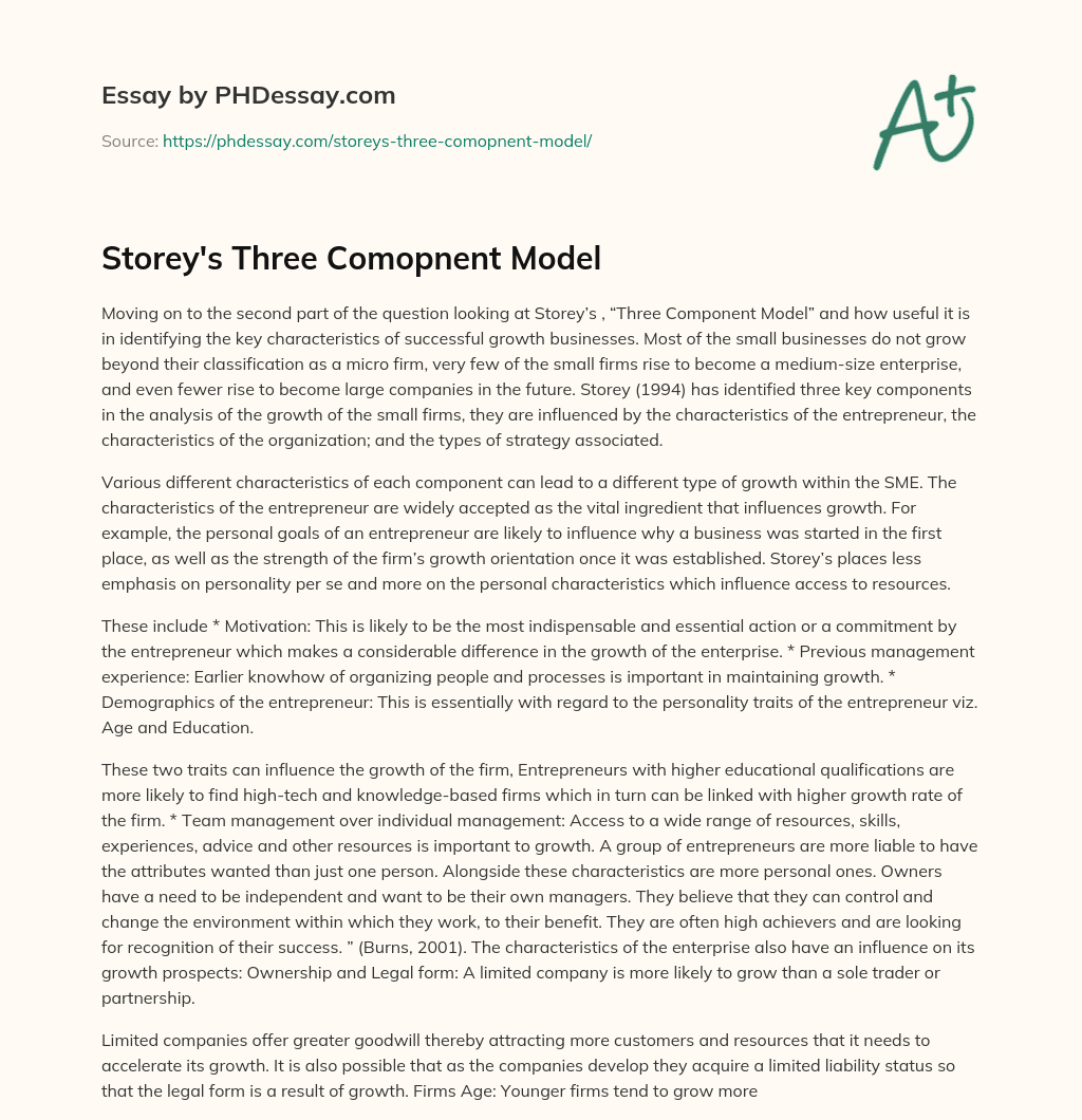 Storey's Three Comopnent Model - PHDessay.com