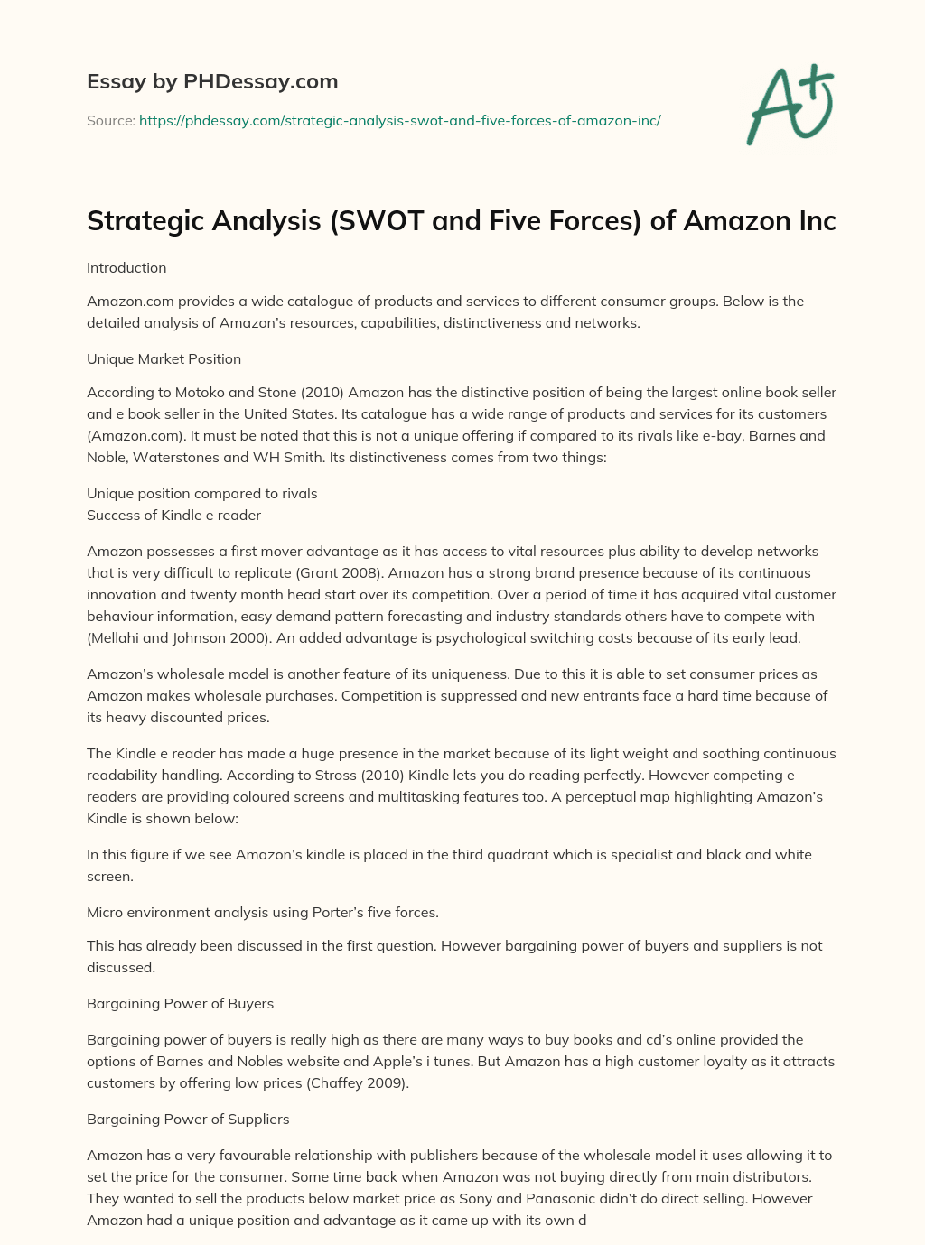 Strategic Analysis (SWOT and Five Forces) of Amazon Inc - PHDessay.com