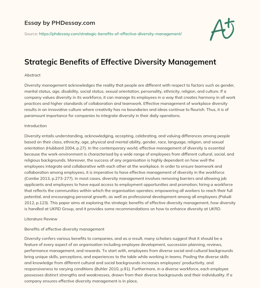 Strategic Benefits of Effective Diversity Management - PHDessay.com