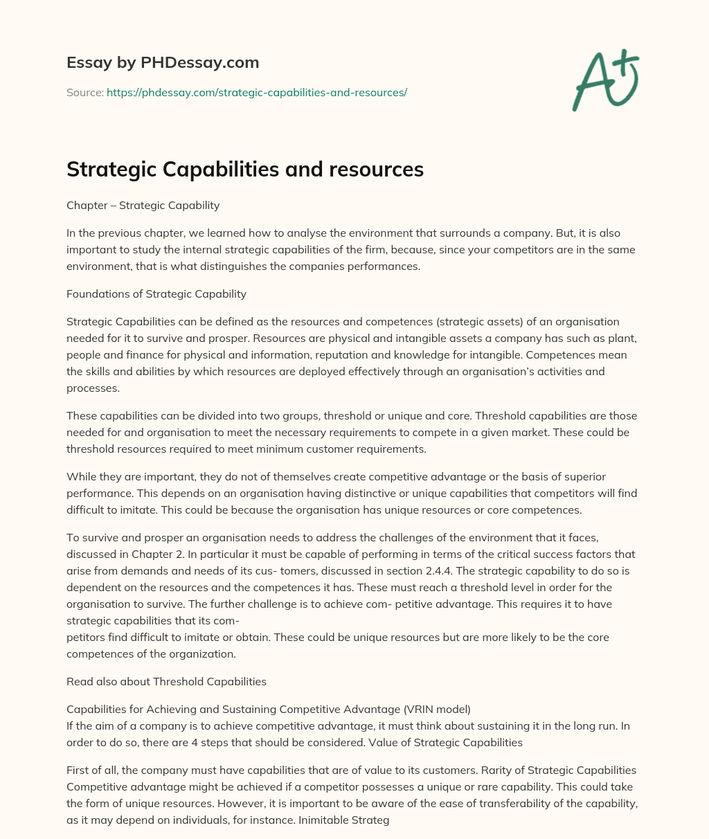 Strategic Capabilities and resources - PHDessay.com