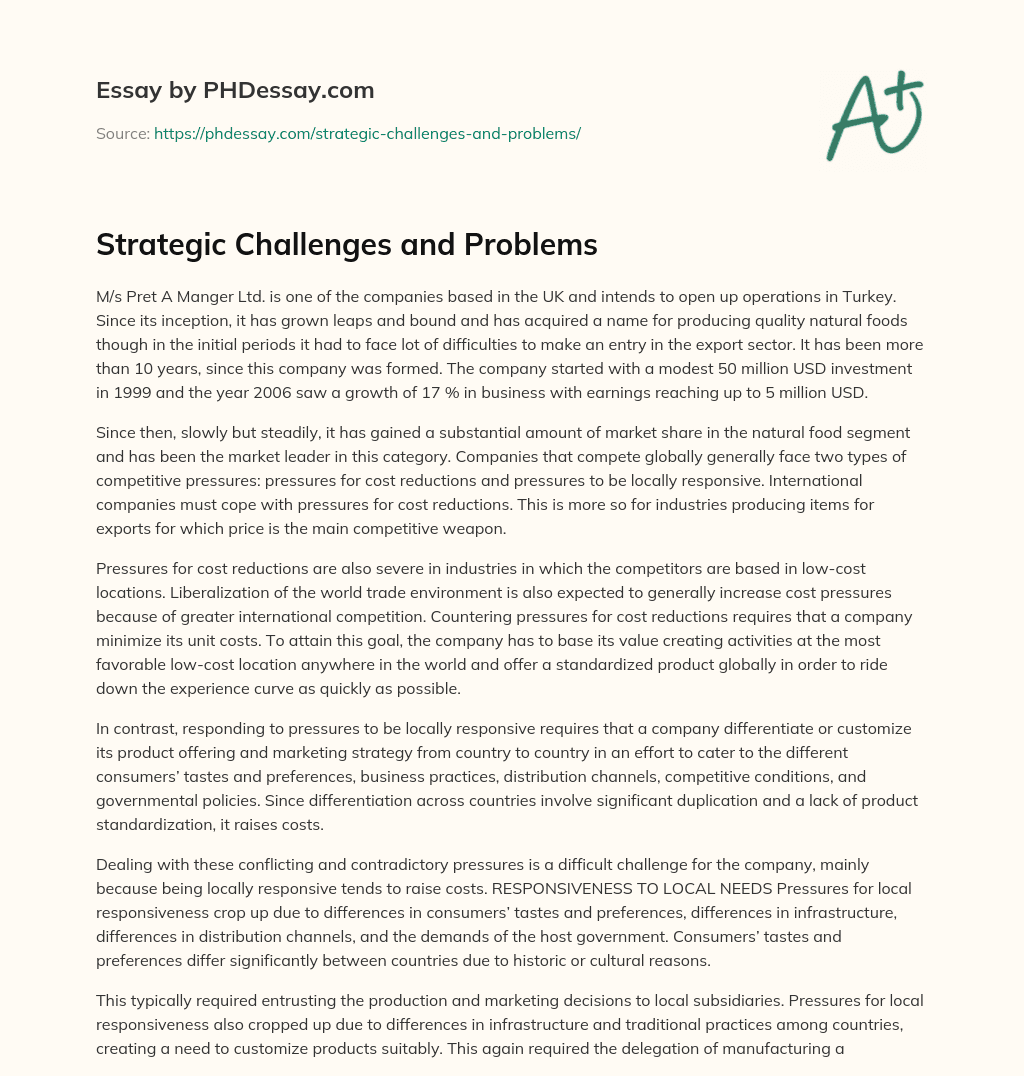 Strategic Challenges and Problems (500 Words) - PHDessay.com