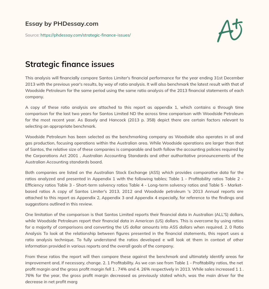 Strategic finance issues - PHDessay.com