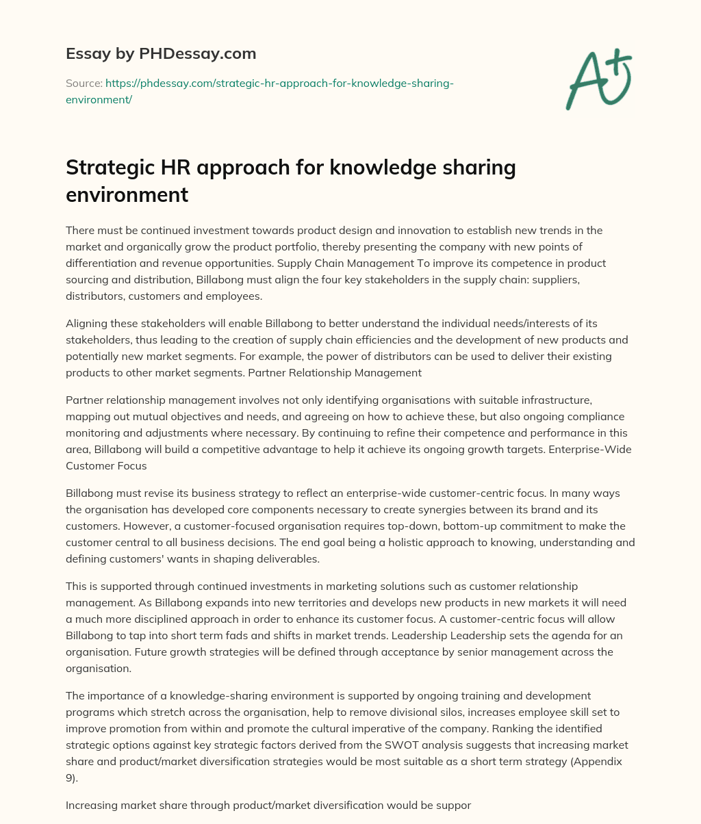 Strategic HR approach for knowledge sharing environment - PHDessay.com