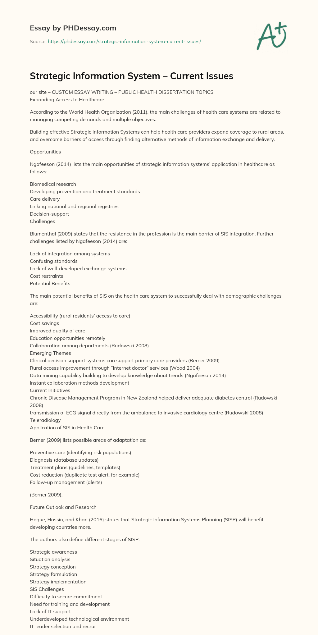 Strategic Information System – Current Issues (500 Words) - PHDessay.com