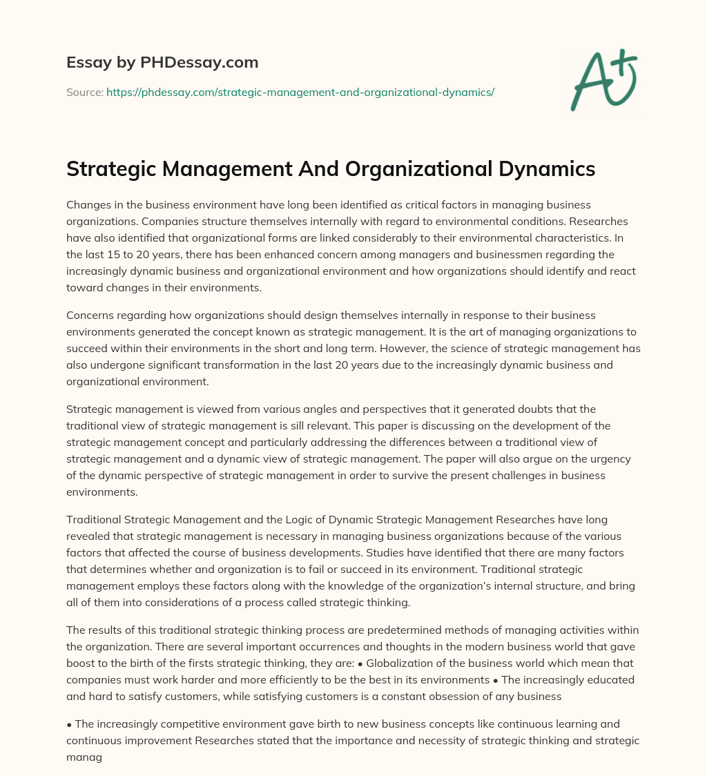 Strategic Management And Organizational Dynamics - PHDessay.com