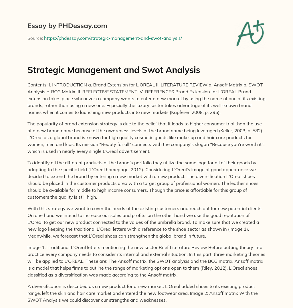 Strategic Management and Swot Analysis - PHDessay.com