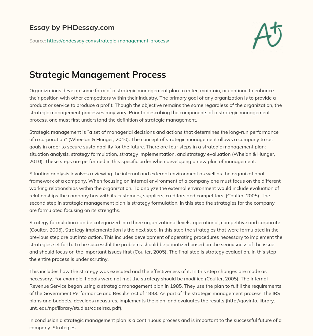 Strategic Management Process (500 Words) - PHDessay.com
