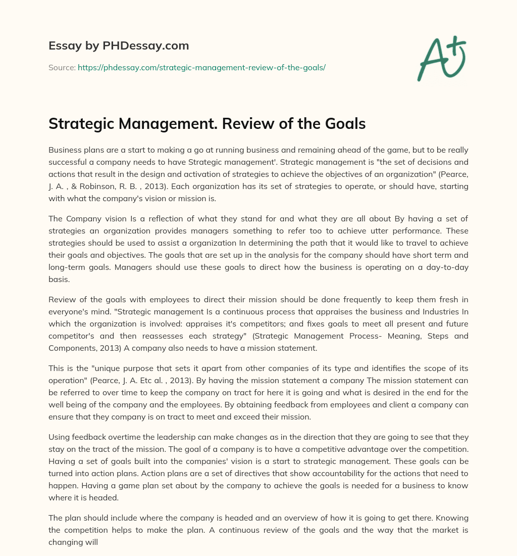 Strategic Management. Review of the Goals - PHDessay.com
