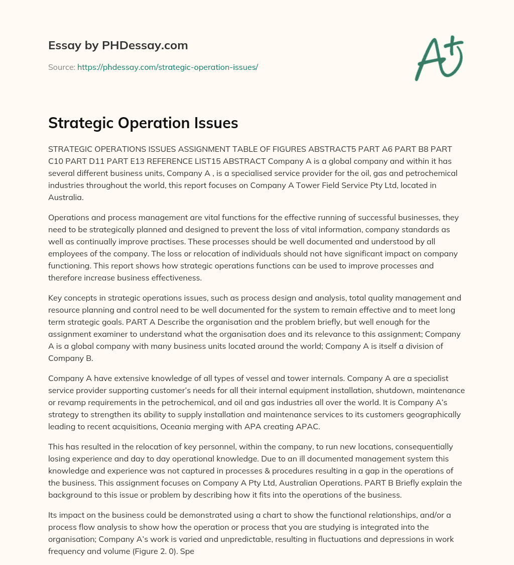 Strategic Operation Issues - PHDessay.com