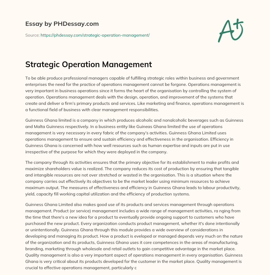 Strategic Operation Management - PHDessay.com