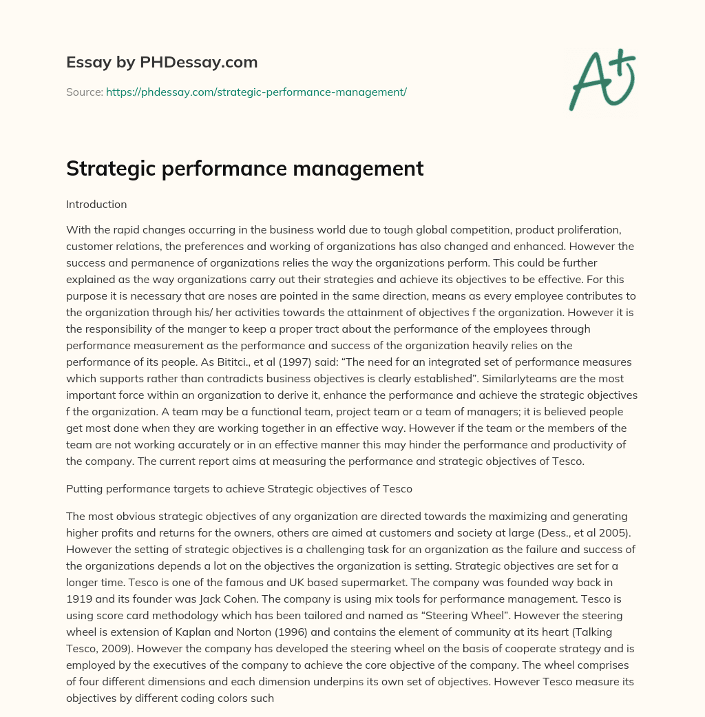 Strategic performance management - PHDessay.com