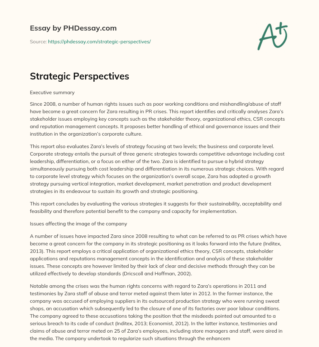 Strategic Perspectives - PHDessay.com