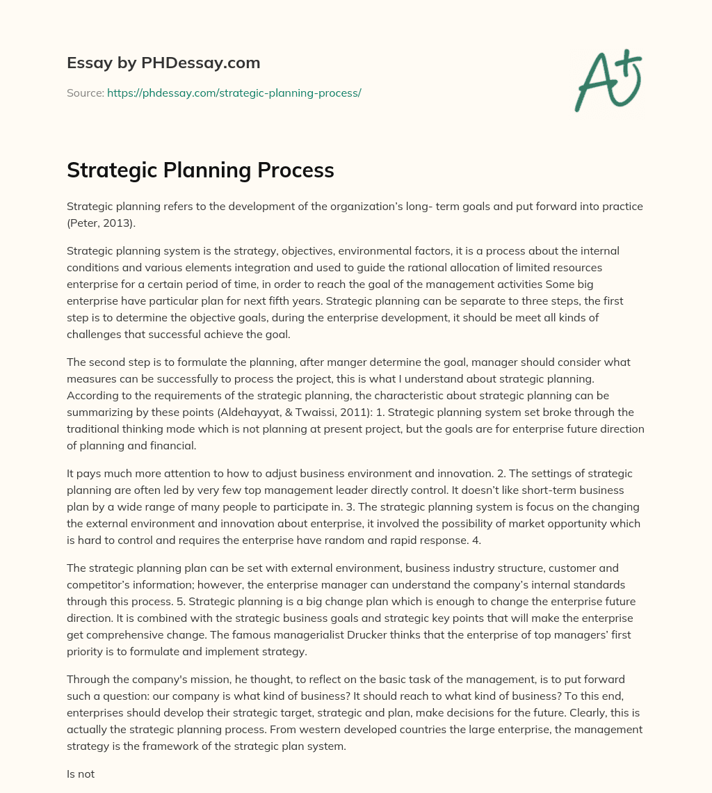 Strategic Planning Process - PHDessay.com