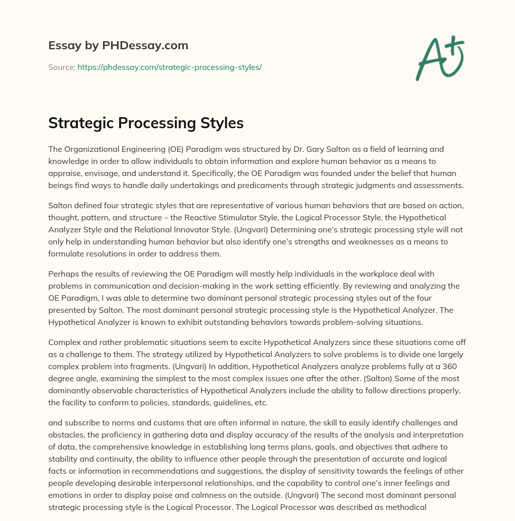 Strategic Processing Styles - PHDessay.com