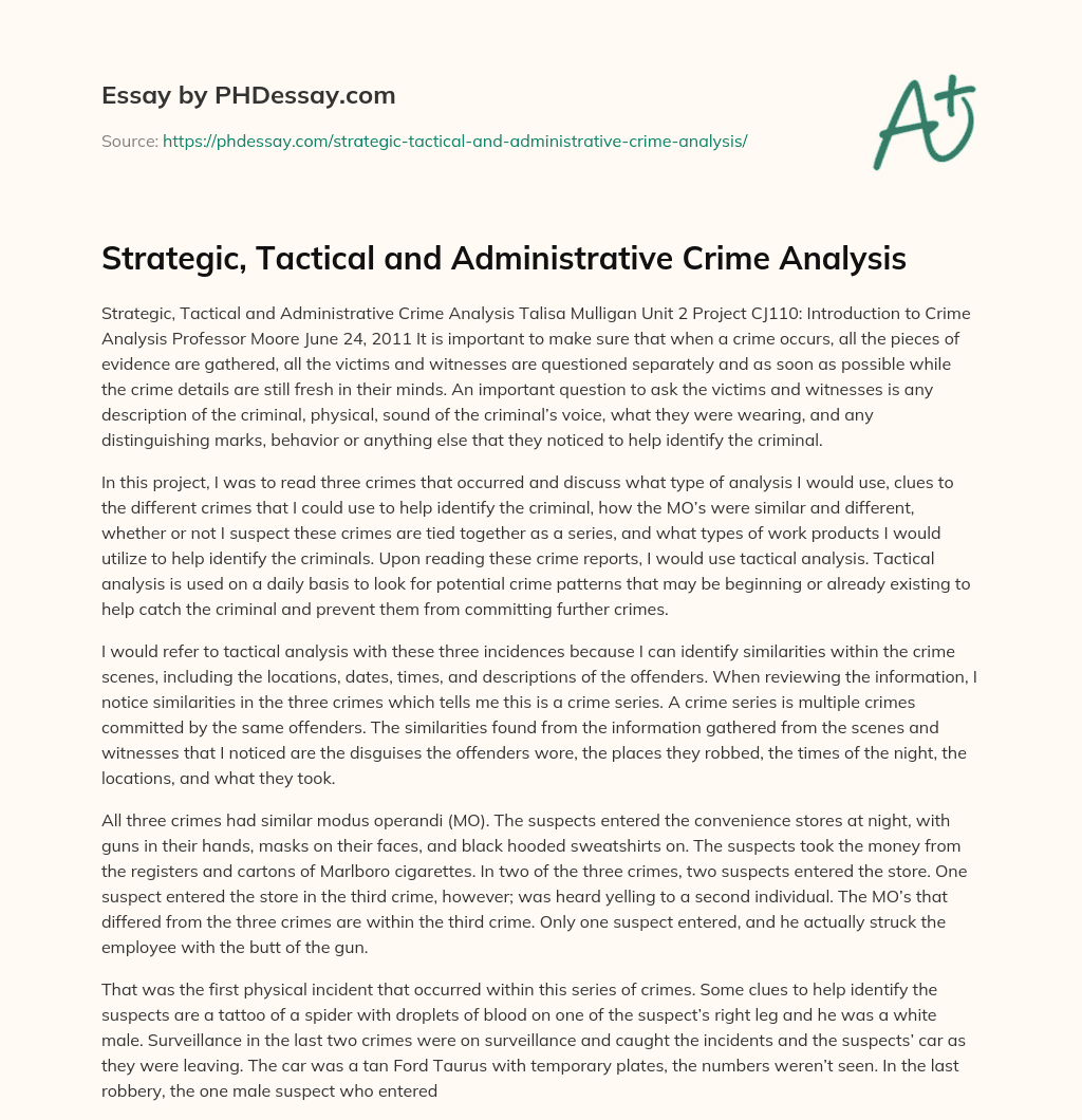 Strategic, Tactical and Administrative Crime Analysis - PHDessay.com
