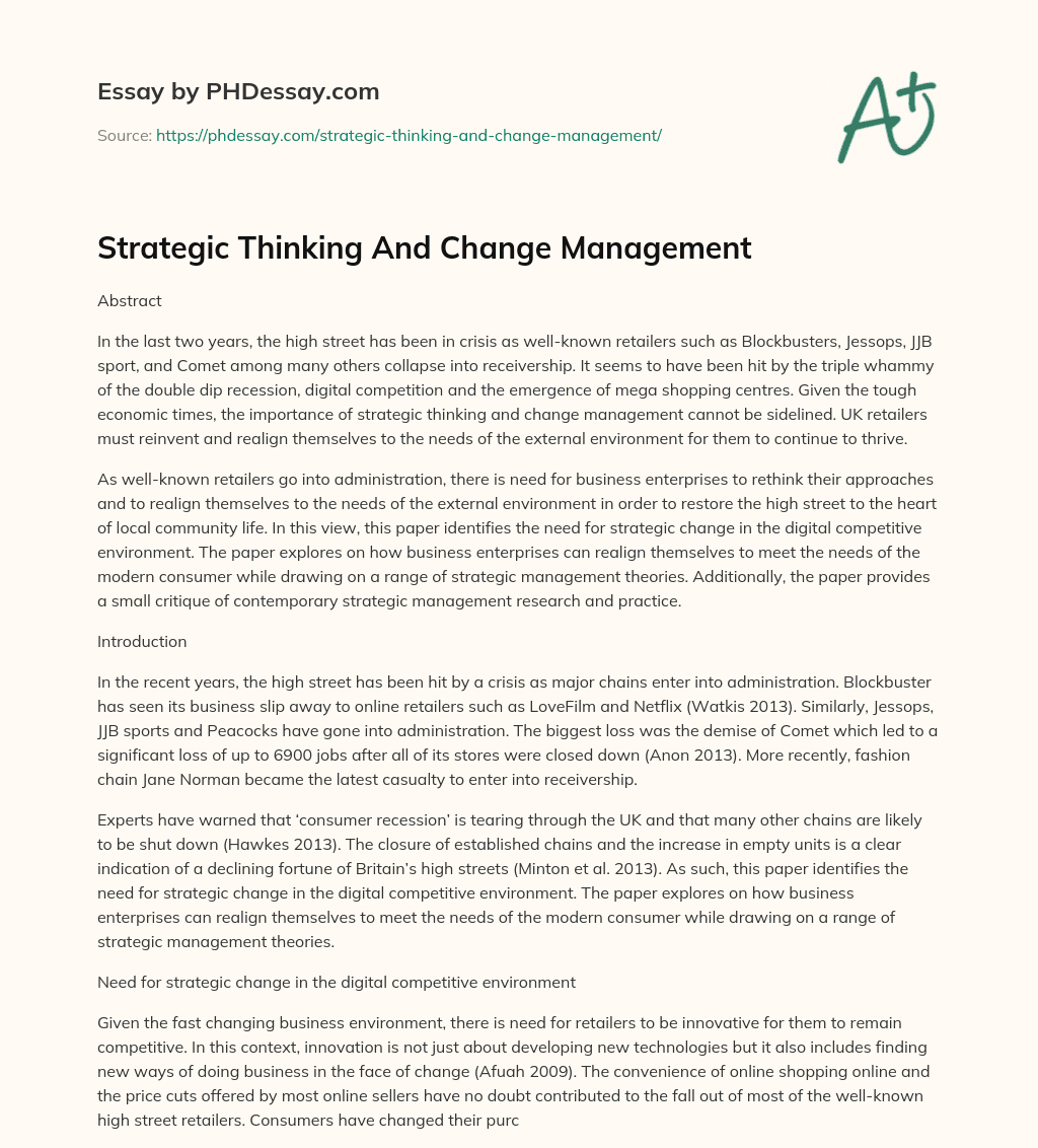 Strategic Thinking And Change Management - PHDessay.com