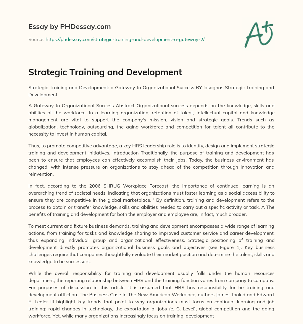 Strategic Training And Development Process Example - PHDessay.com