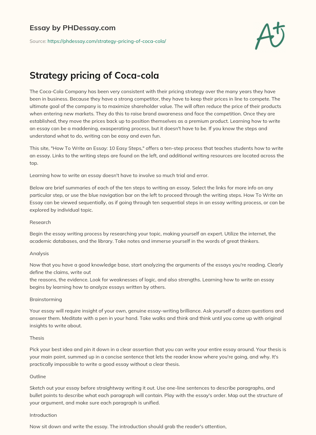 Strategy pricing of Coca-cola - PHDessay.com