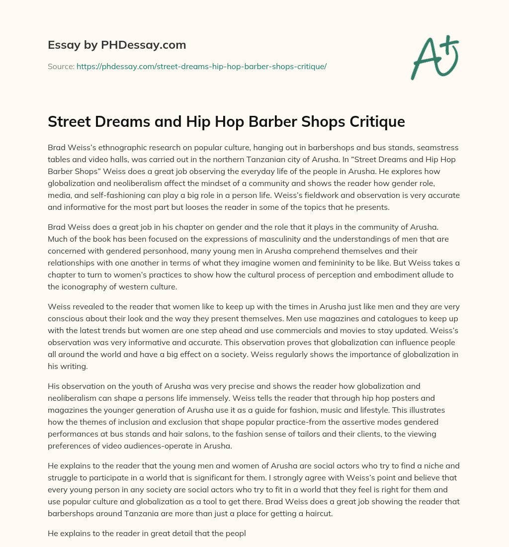 Street Dreams and Hip Hop Barber Shops Critique - PHDessay.com