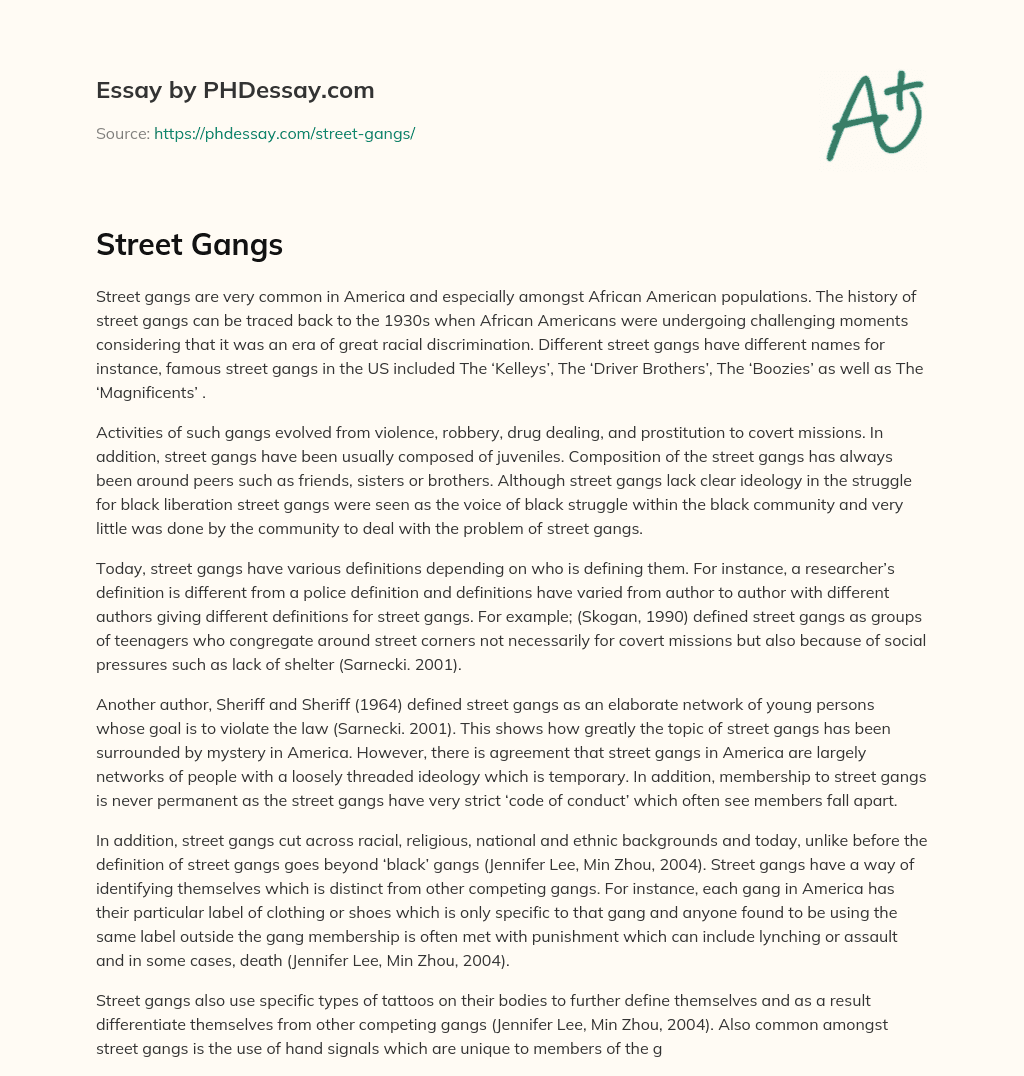 Street Gangs - PHDessay.com