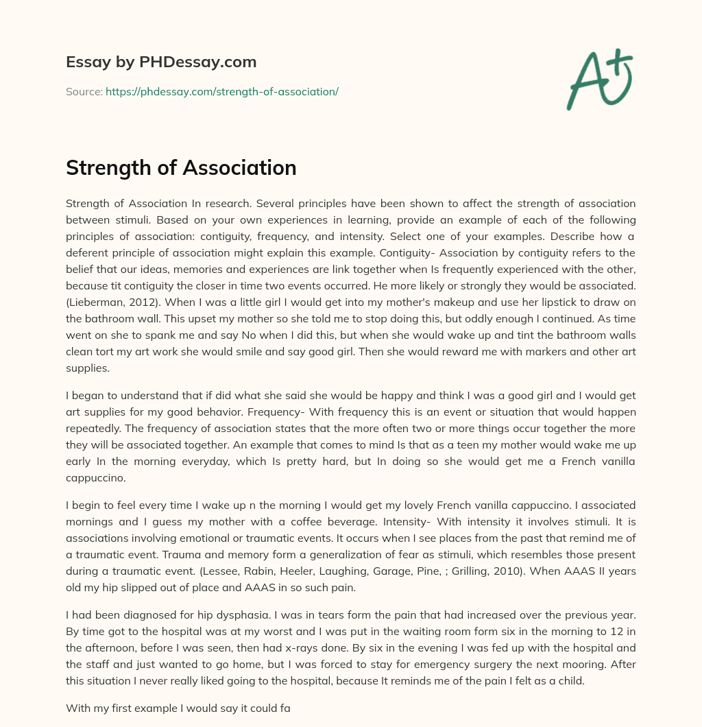 Strength of Association (600 Words) - PHDessay.com