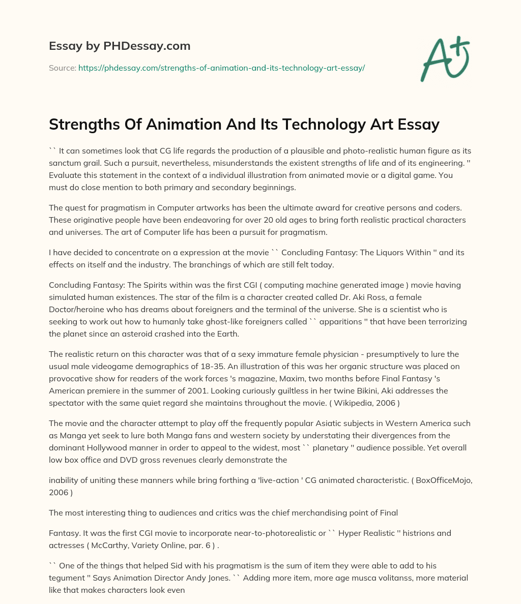 Strengths Of Animation And Its Technology Art Essay - PHDessay.com