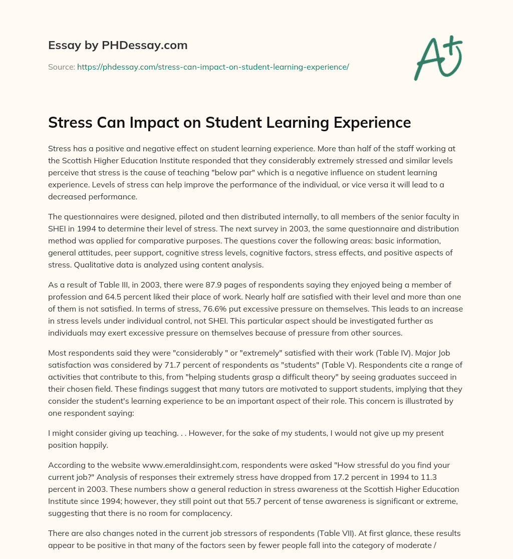 Stress Can Impact on Student Learning Experience - PHDessay.com