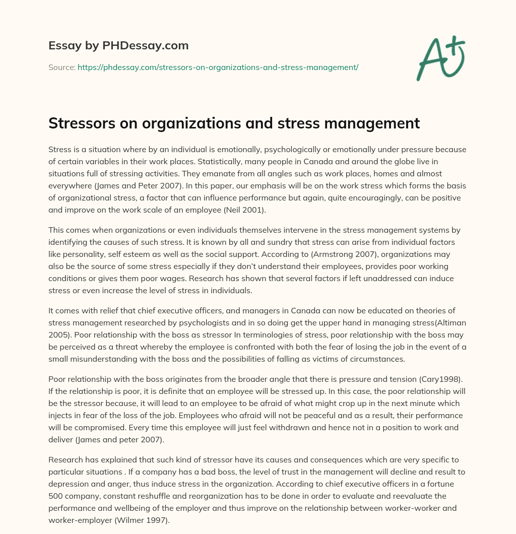 Stressors on organizations and stress management - PHDessay.com
