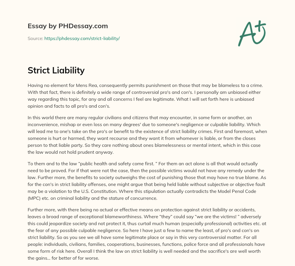 Strict Liability (400 Words) - PHDessay.com