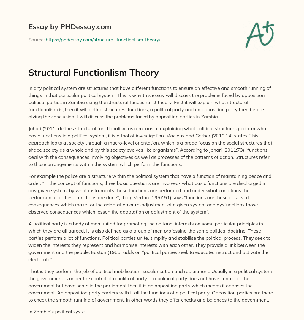 Structural Functionlism Theory - PHDessay.com
