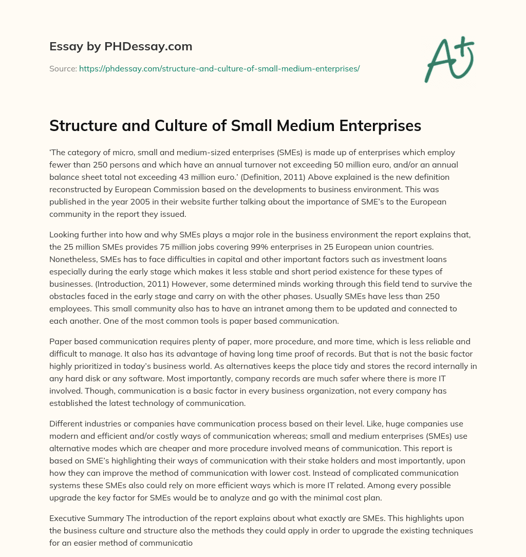 Structure and Culture of Small Medium Enterprises - PHDessay.com