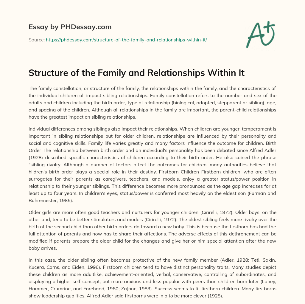 Structure of the Family and Relationships Within It - PHDessay.com