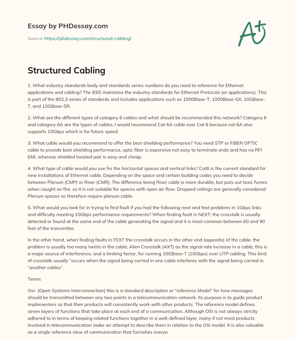 Structured Cabling - PHDessay.com