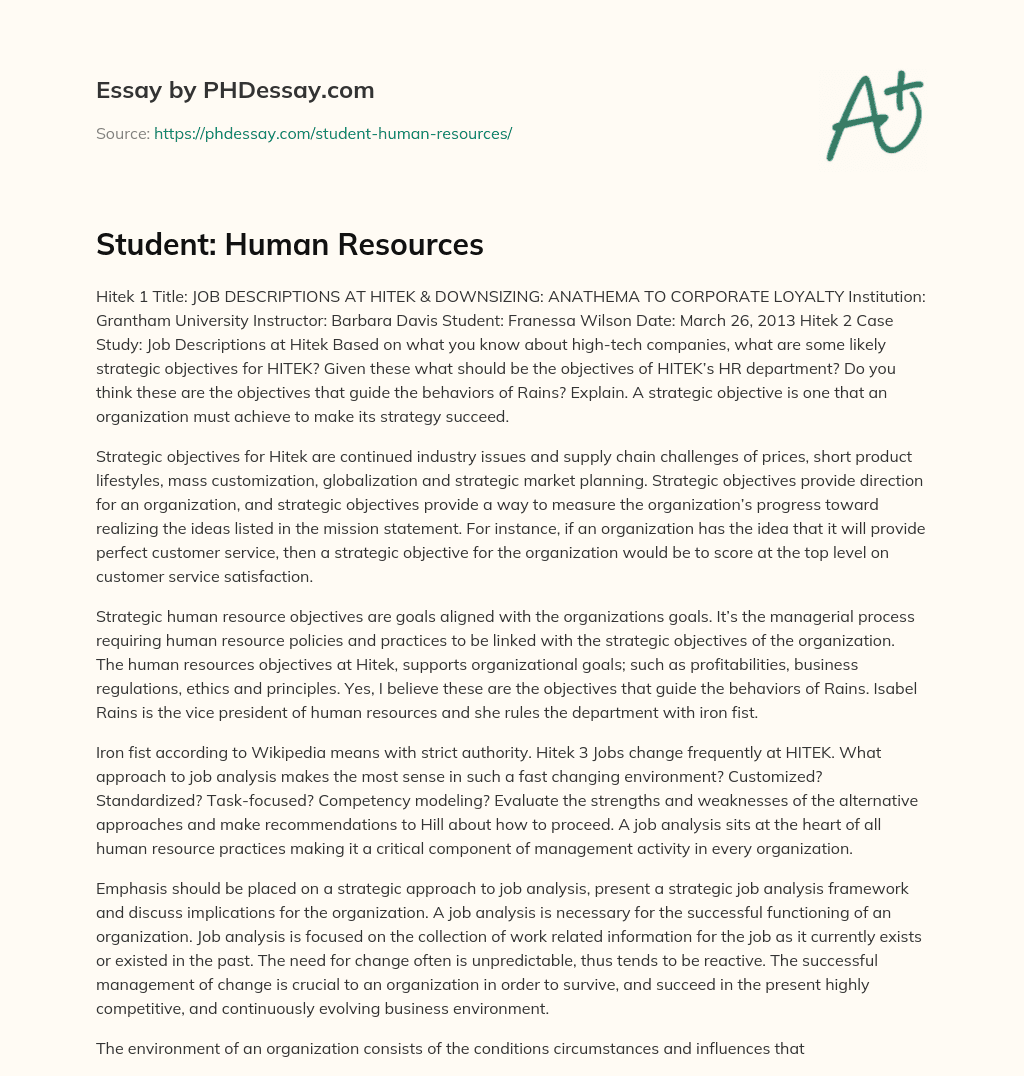 Student: Human Resources - PHDessay.com