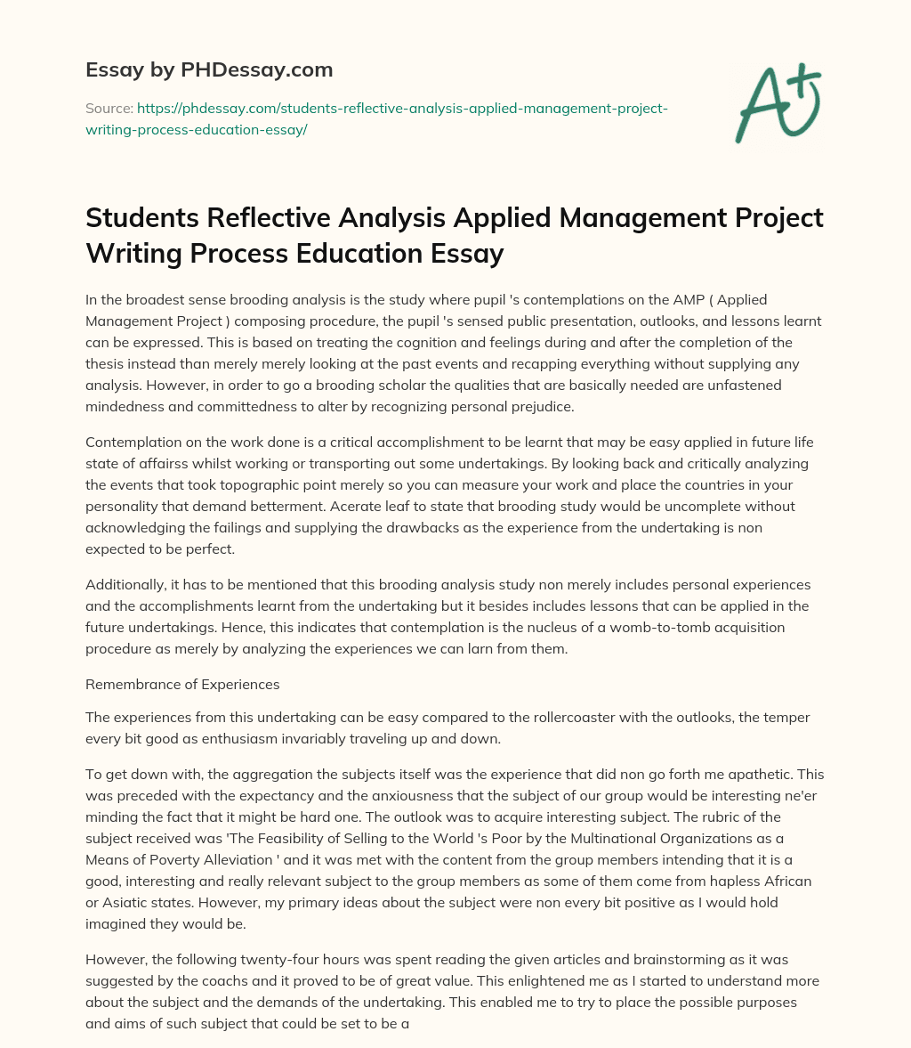 Students Reflective Analysis Applied Management Project Writing Process ...