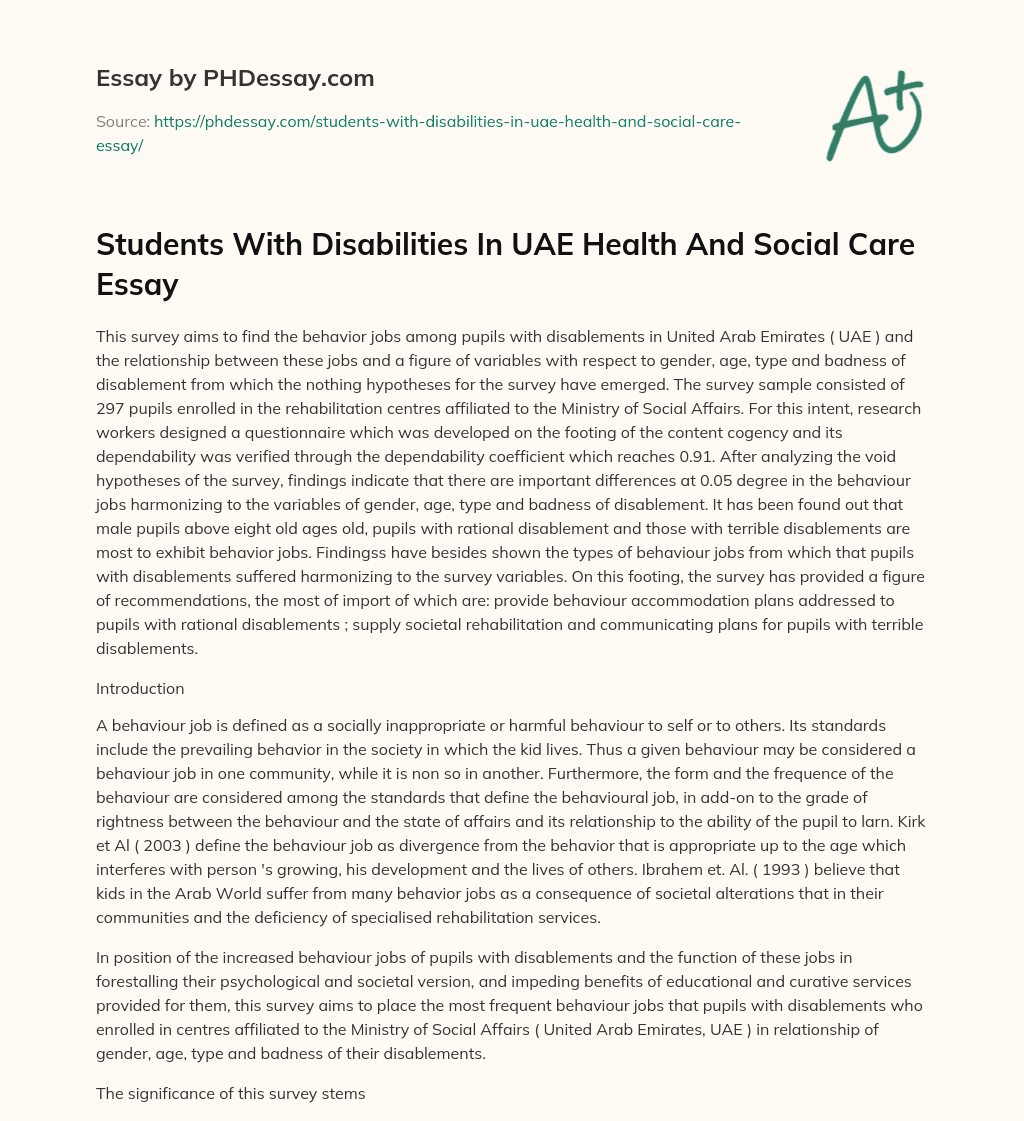 Students With Disabilities In UAE Health And Social Care Essay ...